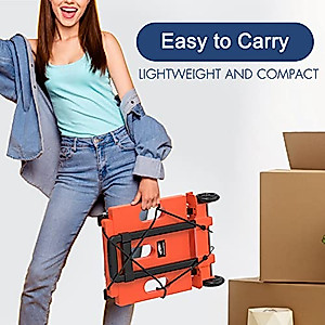 SPACEKEEPER Foldable Hand Truck Dolly, 265 LB Folding Luggage Cart with Wheels, Portable Flatbed Cart Collapsible Hand Truck for Luggage, Travel, Moving, Shopping, Office Use, Orange