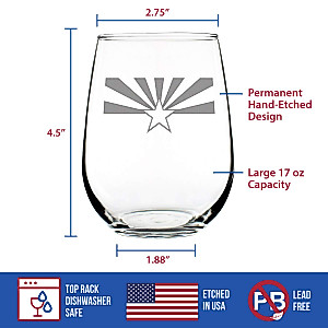 Arizona Flag - Stemless Wine Glass - State Themed Drinking Decor and Gifts for Arizonans - Large 17 Ounce