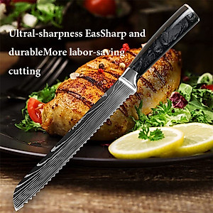 ROYAL SIGNET Kitchen knife sets, 3.5-8 inch set boxed knives 400 stainless steel ultra-sharp Japanese knives, damascu knife set, 10 tactical pieces knife set for chefs (Black Resin)