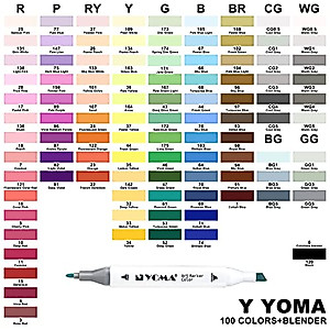 Y YOMA 100 Colors Alcohol Markers Dual Tip Markers Art Markers Set, Unique Colors (1 Marker Case) Alcohol-based Ink, Fine & Chisel, White Penholder