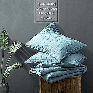 Kasentex Quilt-Bedding-Coverlet-Blanket-Set, Machine Washable, Ultra Soft, Lightweight, Stone-Washed, Detailed Stitching-Solid Color, Single/Twin + 2 Shams, Grey Blue
