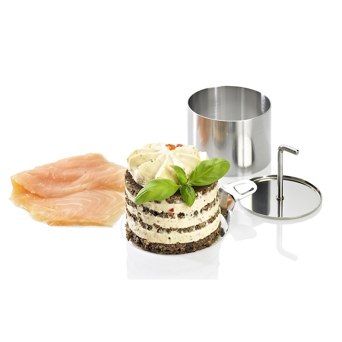 LURCH Germany Stainless Steel Food Rings with Pusher and Lifter | Cake or Cooking Ring | Round Dessert Mold Ø 2.9 inches / 7.5 cm - Set of 6 Round Forms