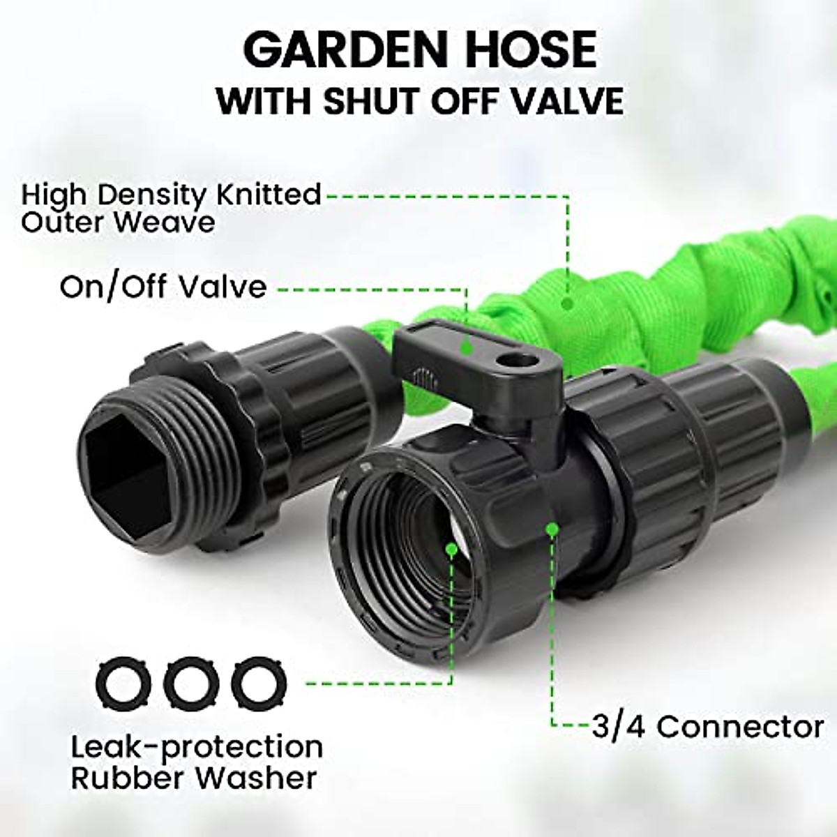 Expandable Garden Hose 50FT, Lightweight Water Pipe Water Hose with 7 Function Spray Nozzle, Portable Retractable Hose for Garden Yard Cleaning, Green