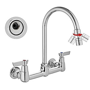 gotonovo Polish Chrome 8 Inch Center Wall Mount 360 Degree Swivel Spout Double Handles Kitchen Sink Faucet Kitchen Commercial Sink Utility Laundry Sink Mixer Tap