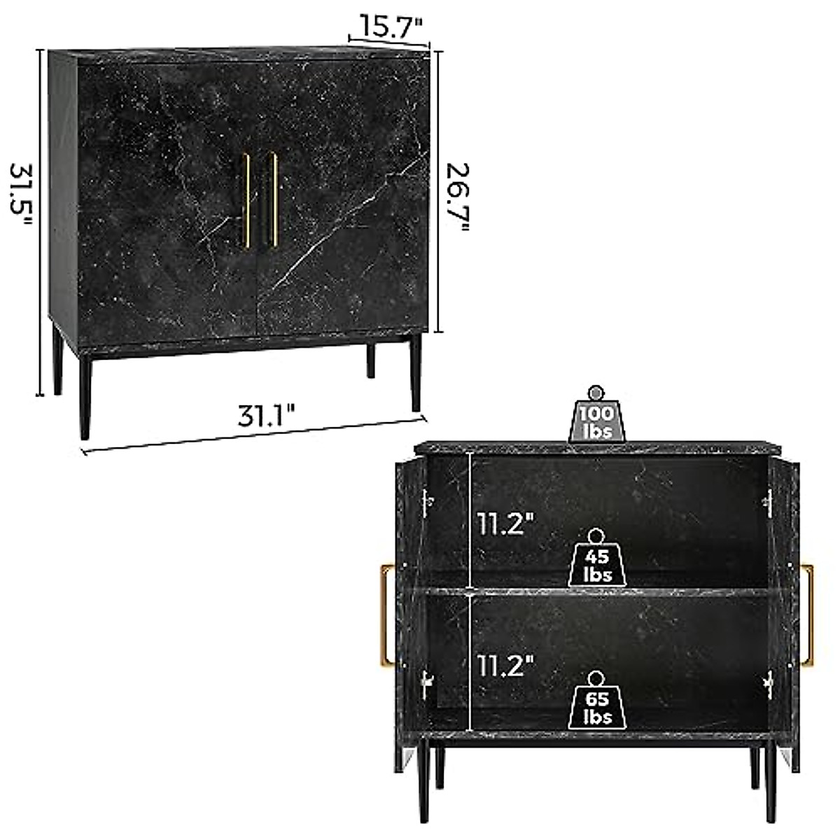 REHOOPEX Storage Cabinet, Modern Buffet Cabinet, Free Standing Sideboard and Buffet Storage with Door, Wood Cabinet for Bedroom, Living Room, Kitchen, Office or Hallway (1, Black Marble Pattern)