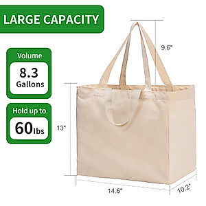 CNaiyunpin Canvas Grocery Bag 3pc XL Set with Real Pockets, Long Shoulder Strap and Short Handle, Canvas Tote Bags Heavy Duty, Foldable, Washable
