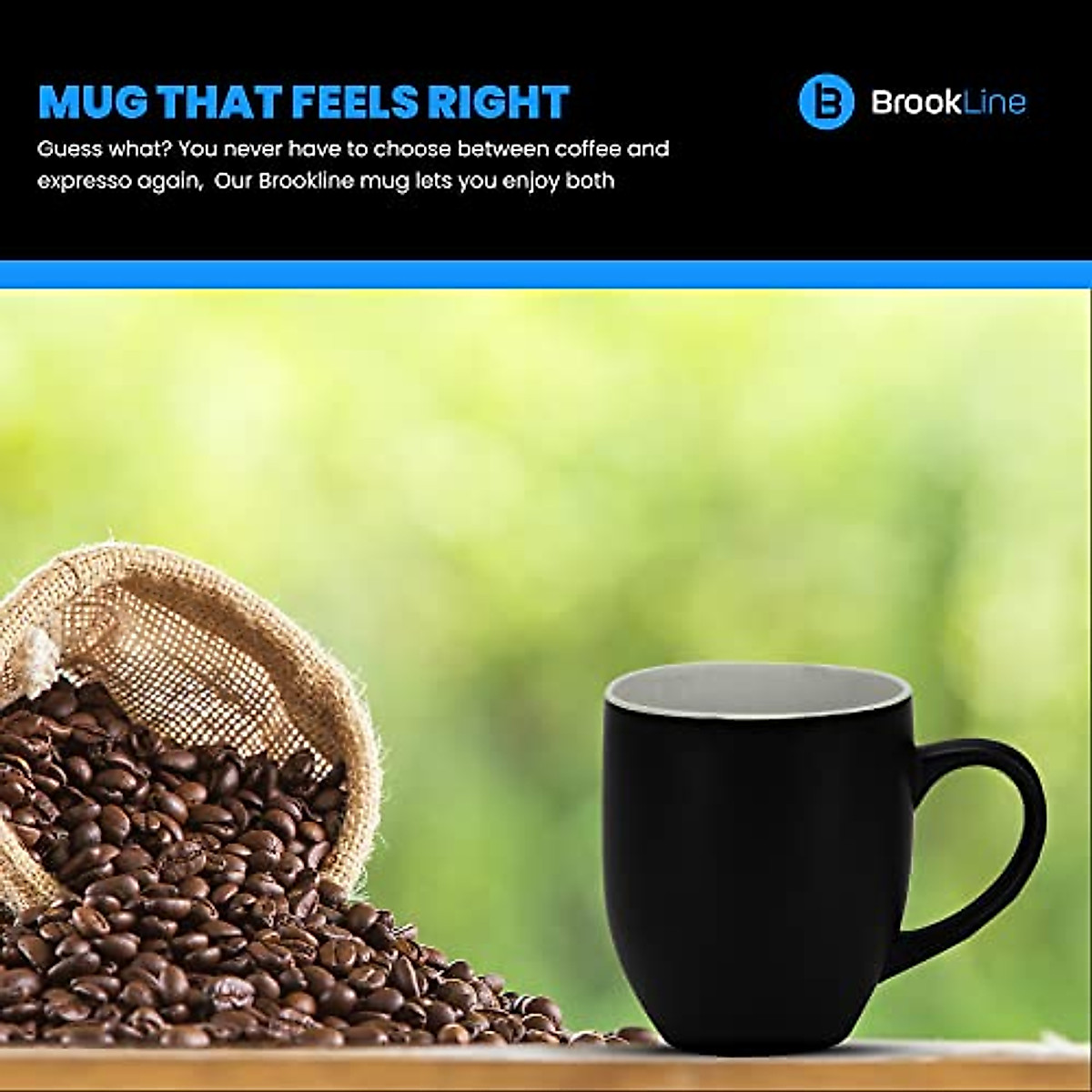 Brookline Ceramic Coffee Mug 16OZ - Tea Mug with Handle, Espresso Cups - Excellent Choice for Camping, Travel & Office - Great Gift Idea (Black White, Set of 4)