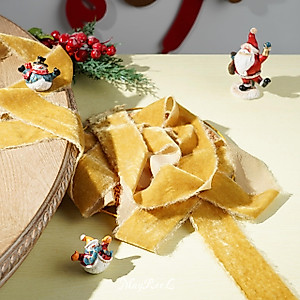 MAYREEL 2 Inch Gold Velvet Ribbon Hand Torn Golden Silk Frayed Edge for Bridal Bouquets Invitations Wedding Vow Books Gift Baskets Hair Bows 3 Yards