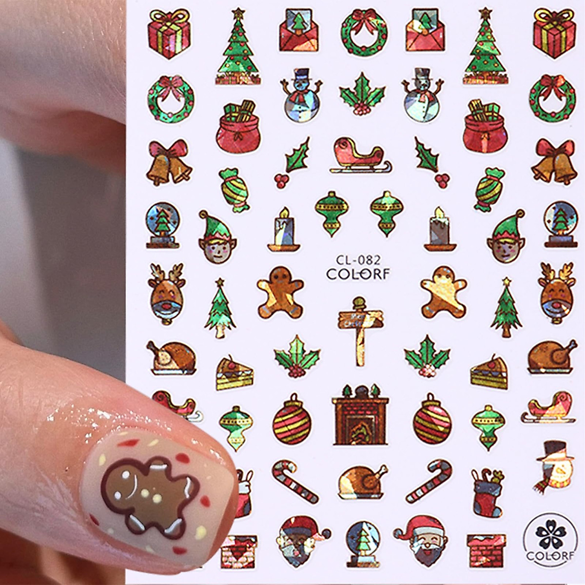 JMEOWIO 12 Sheets Christmas Nail Art Stickers Decals Self-Adhesive Pegatinas Uñas Snowflake Xmas Winter Holiday Deer Nail Supplies Nail Art Design Decoration Accessories