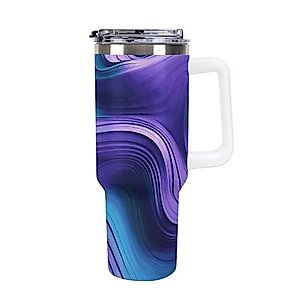 LLUTSNTH 40 Oz Vacuum Tumbler with White Handle Leakproof Insulated Tumbler Wavy Purple Stainless Steel Travel Mug with Lid And Straw Coffee Cup Cute Water Bottles Cup Holder Friendly