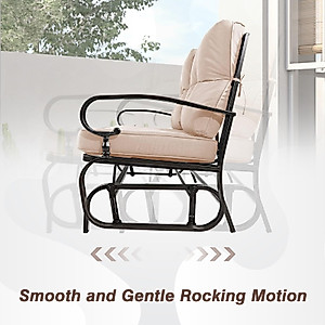 Oakmont 4 Pieces Metal Outdoor Furniture Patio Conversation Set, Glider Chairs Set with Round Side Table, Spring Lounge Chair Sets Metal Frame Wrought Iron Look (Brown)