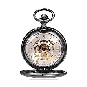 Personalized Antique Mechanical Movement Gunmetal Pocket Watch Custom Engraved Free with Gift Box - Ships from USA, PW51