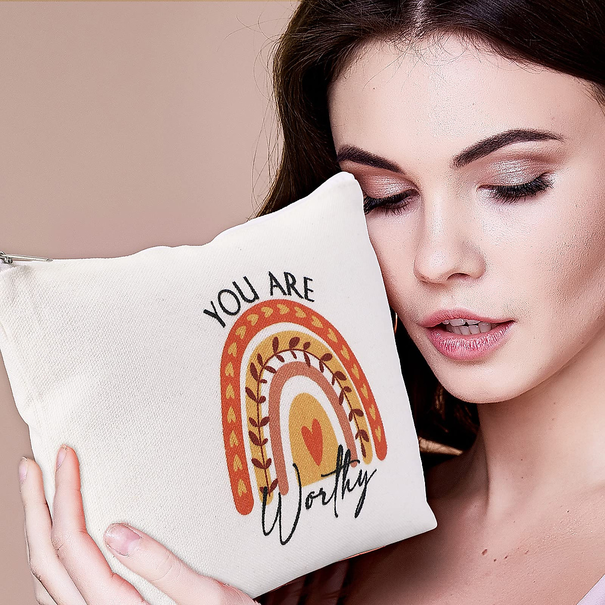 Coume 10 Pcs Rainbow Canvas Makeup Bags Bulk Inspirational Quotes Cosmetic Bags