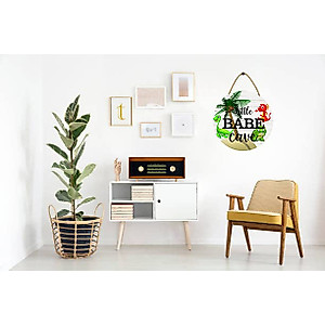 KPSheng Dinosaur Door Decor Plaque, Little Babe Cave Wooden Sign Door Hanger Nursery Decoration for Boys, Wood Wall Hanging Wreath for Toddler Kids Room Bedroom Playroom, 12 x 12 Inch