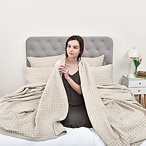 PHF 100% Cotton Waffle Weave Blanket King Size - Washed Soft Lightweight Blanket for All Season - Breathable and Skin-Friendly Blanket for Couch Bed Sofa 108"x90" - Light Khaki/Linen