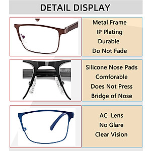 DILLY VISION 4-Pack Blue Light Blocking Reading Glasses for Men Stylish Metal Frame Readers with Comfort Spring Hinges Anti Glare UV Filter Eyeglasses, +2.5 STRENGTH