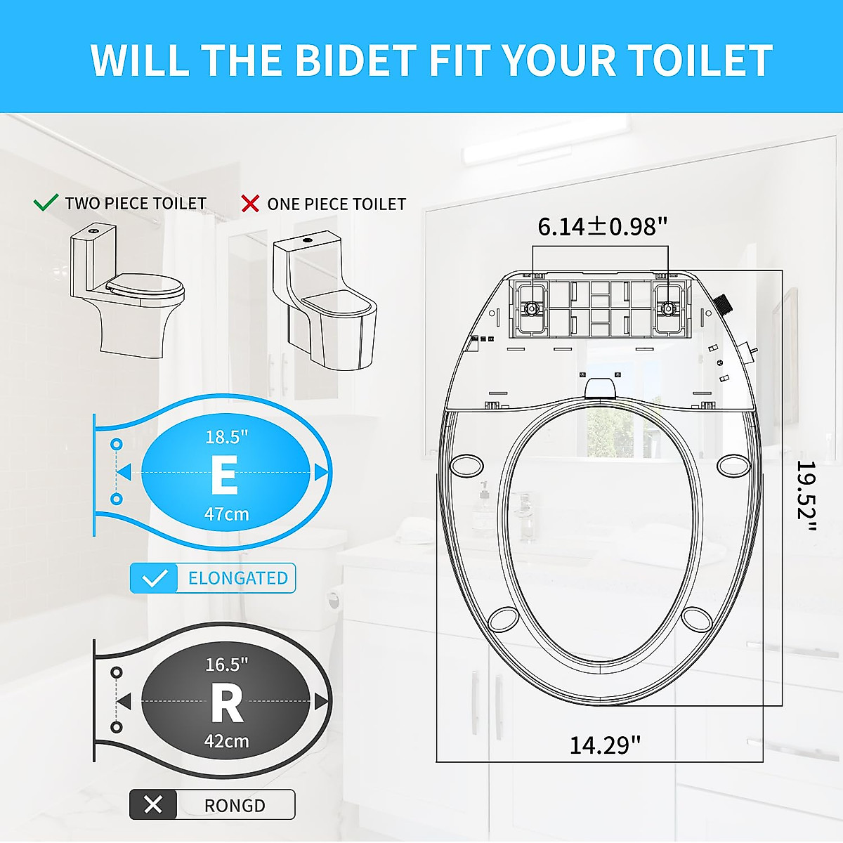 Bazyths Bidet Toilet Seat, Soft Close, Non-Slip, Non-Electric, Fits Elongated or Oval Toilets, Dual Nozzle for Feminine & Rear Wash, Self-Cleaning, Adjustable Water Pressure, Quick Installation