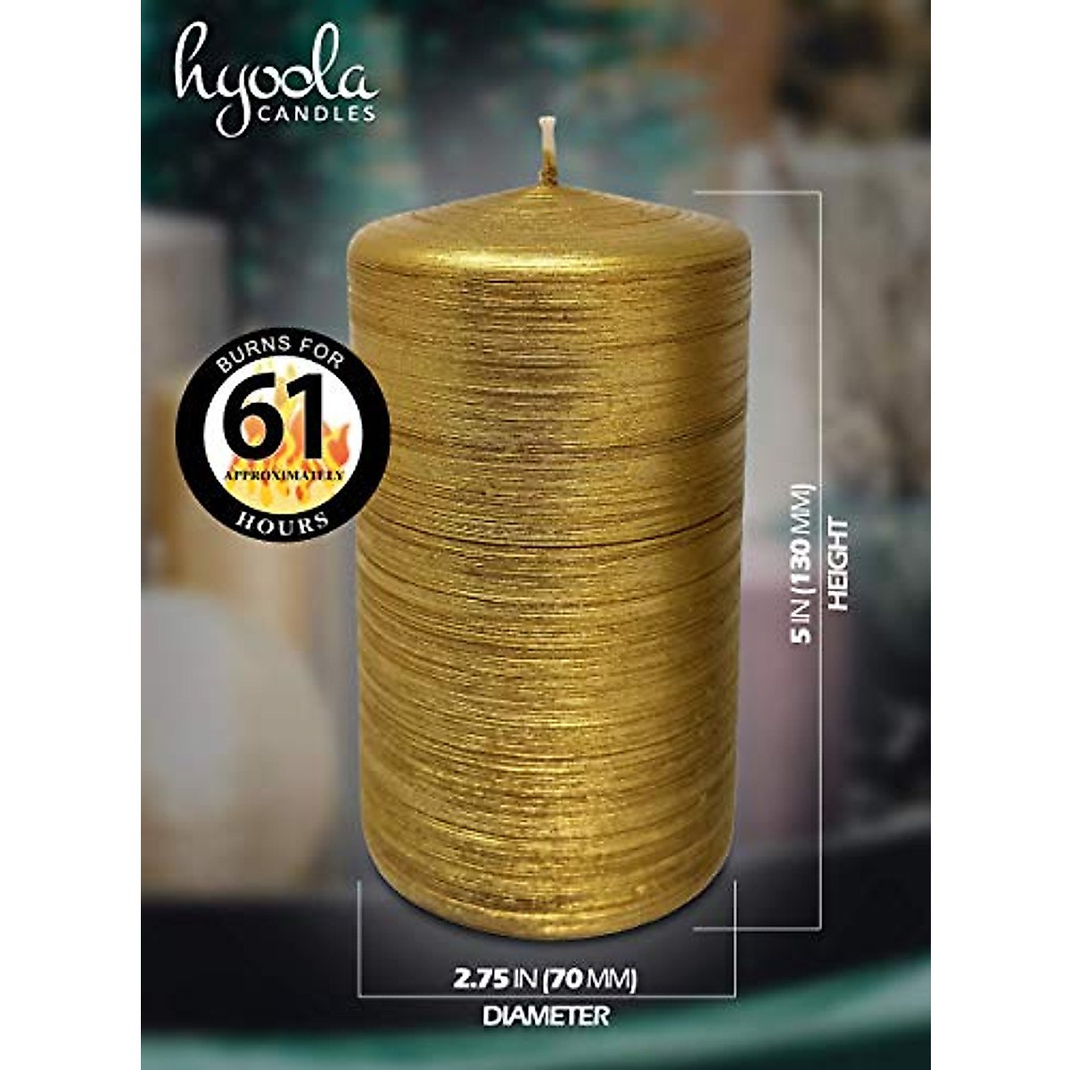 Hyoola Brushed Metallic Pillar Candles - 6 Pack - Gold Pillar Candles - European Made Decorative Pillar Candles - 2.75 Inch x 5 Inch