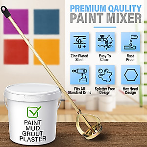 AYZOTEK Paint Mixer for Drill, 1-5 Gallon Bucket, Paint Stirrer for Drill, Zinc Plated, Rust-Free & Easy to Clean, Fits All Standard Drills - For Mixing Paint, Resin, Epoxy & Concrete (Medium Head)
