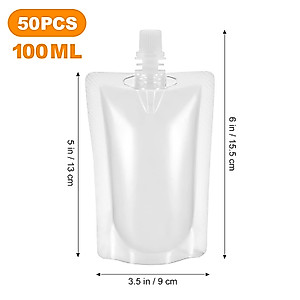 Yardwe Drink Pouches Plastic Flask: 3.5oz/100ml Juice Pouches for Adults, Reusable Drink Bags for Outdoor Travel, 50PCS