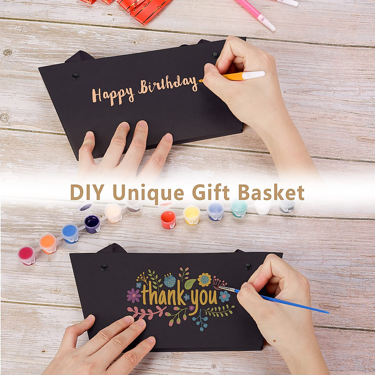 Aoibrloy Black Basket for Gifts Empty, 5 Pack Empty Gift Basket Kit With 5 Bags and 5 Bows, Gift Package Basket for Halloween, Birthday Party Gift Wrapping