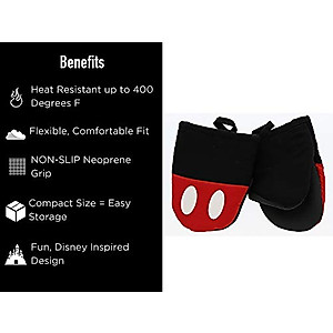 Disney Kitchen Cotton Mini Oven Mitts/Glove Set w/Neoprene Insulation for Easy Gripping While Cooking, Heat Resistant Kitchen Accessories, 5” x 6.5”, Classic Mickey, 2pk