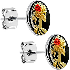 Body Candy Stainless Steel Red Rose Skeleton Stud Earrings