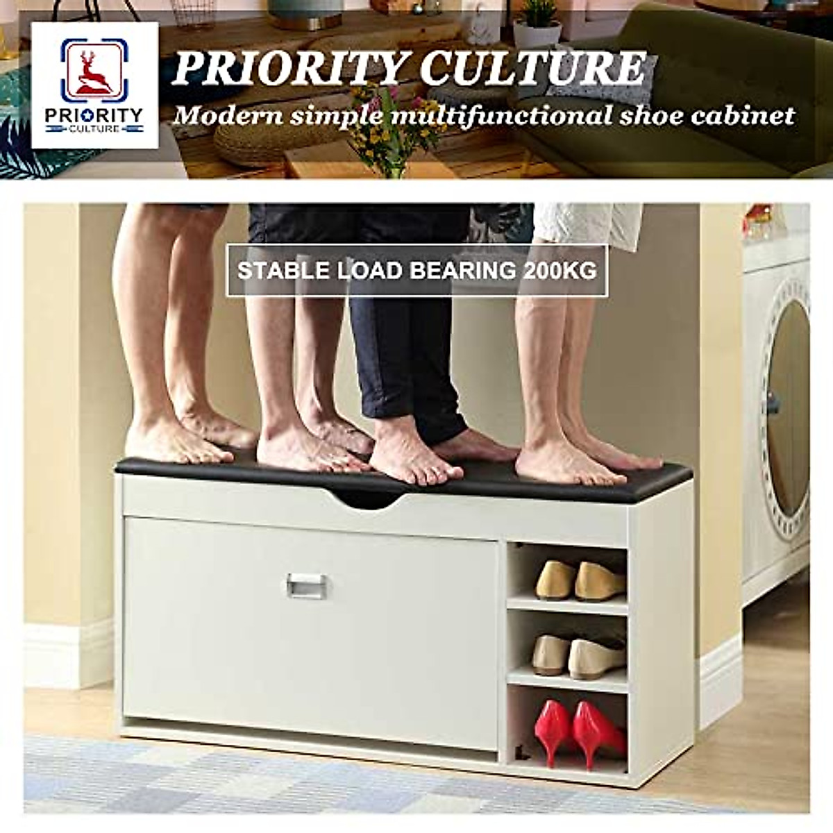 Priority Culture Shoe Rack Bench with Storage and Cushion, Shoe Rack ...