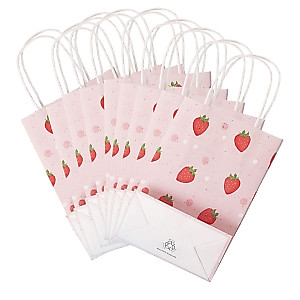BaShiDer Strawberry Gift Bags 5.9x8.26x3.15-inch Strawberry Party Favor Bags 16Pcs Paper Bags with Handles for Party Favors(Strawberry-Pink)