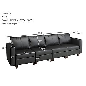 EASE MOOSE Modular Sectional Couch with Storage Seats, 4 Seat Faux Leather Convertible Modular Sofa Sectional Sofa Couch with Reversible Chaises for Small Spaces