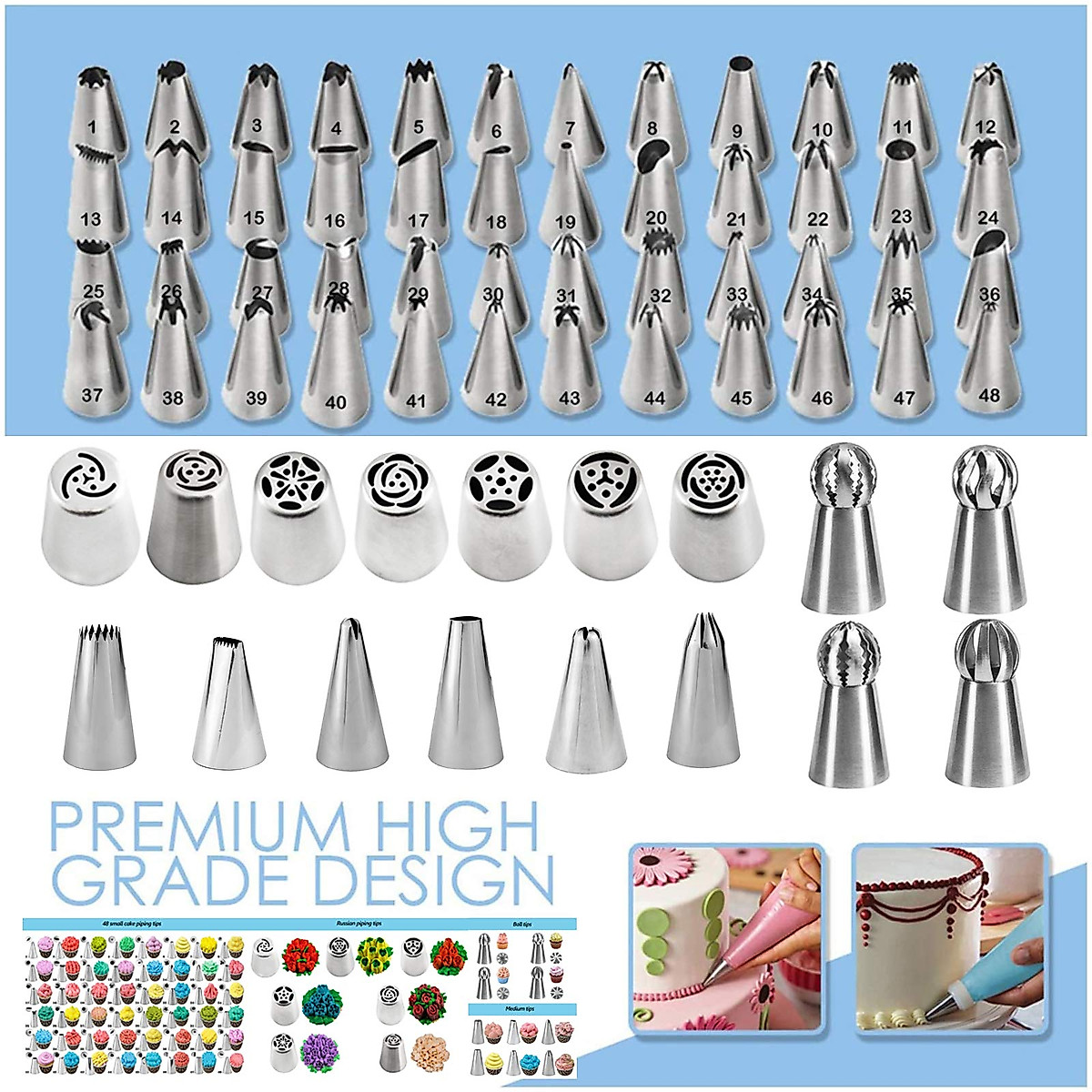 Makmeng Cake Decorating Tools Supplies Kit - 368Pcs Baking Supplies with Storage Case for Beginners - Icing Piping Bags and Tips Set For Cookies, Cupcake & Cake Frosting Fondant Decorating