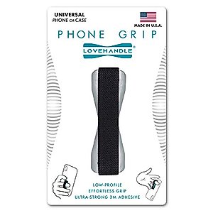 Phone Grip for Most Smartphones and Mini Tablets, Black Elastic Strap with Silver Base, LH-01Silver