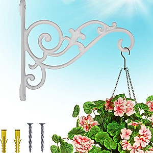Gray Bunny Outdoor Plant Hanger Hook, 8” Large Victorian Heavy Duty Iron Wall Hooks for Bird Feeders, Lanterns, Wind Chimes, Patio Decor - White