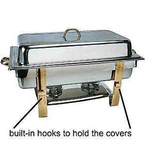 Tiger Chef 2-Pack 8 Quart Full Size Buffet Chafing Dish Set with Gold Accents and Gel Fuel Cans…