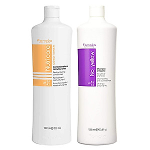 Fanola No Yellow Shampoo & Nutri Care Restructuring Conditioner 33.8 oz / 2pk - Anti Brass Depositing Purple Shampoo Toner for Blonde Hair,Damaged Hair