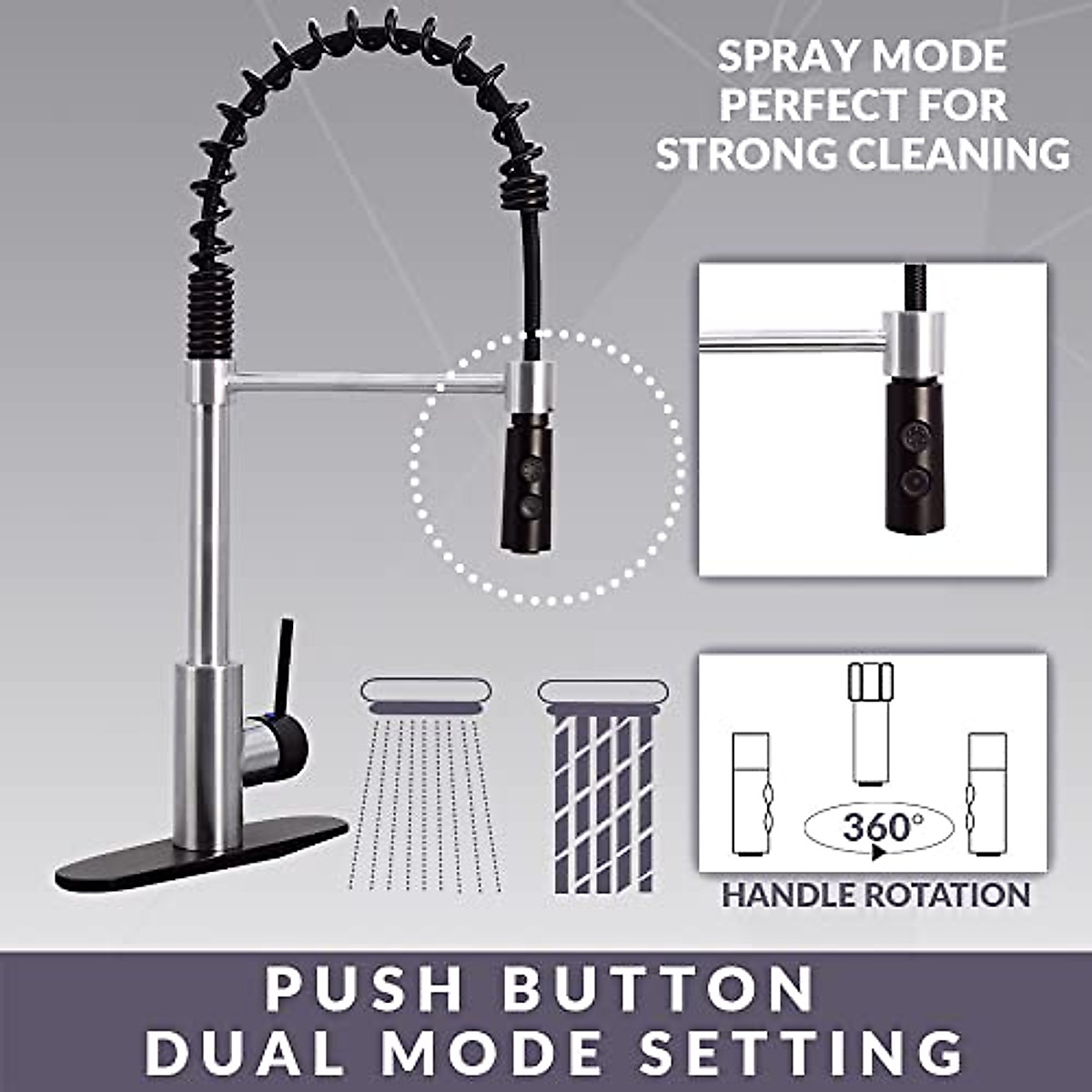 Westbrass KS18A-2012 21" Commercial Style Kitchen Faucet with Dual Function Open Coil Pull Down Sprayer and 1-Lever Handle, Stainless Steel/Oil Rubbed Bronze