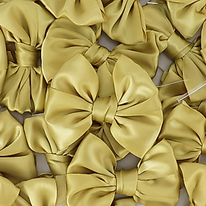 AIMUDI Gold Satin Ribbon Twist Tie Bows for Treat Bags 3.5" Gold Bows for Crafts Small Bows for Gift Wrapping Premade Bows for Cake Pops Candy Apple Wedding Favors Baby Shower Decor -24 Counts