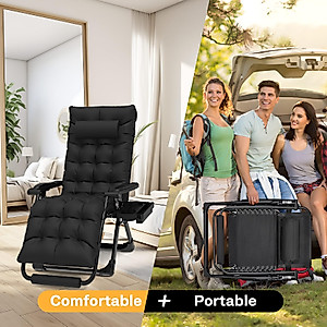 Slendor Zero Gravity Chair, Padded Zero Gravity Lounge Chair, Folding Reclining Camping Chair for Indoor Outdoor, Lawn Patio Recliner Chair with Aluminum Alloy Lock, Cup Holder, Pillow, Foot Rest