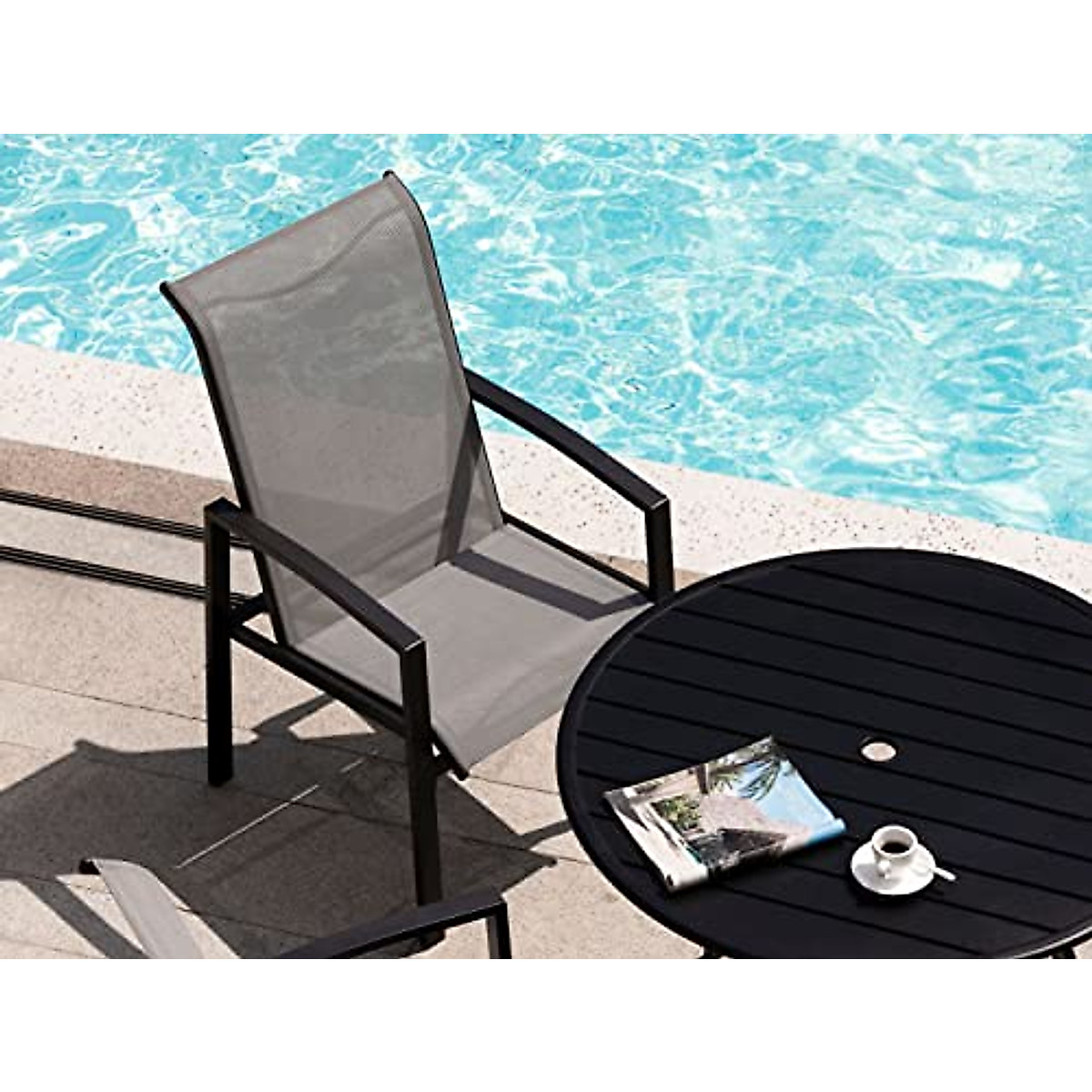 Dulce Domi Patio Chairs Set of 4, Rust-Free Outdoor Chairs W/Metal Slat Finish, 2x1 Textilene Dining Chairs Set of 4, Patio Chairs L23”xW22”xH38” Max Weight 280 Lbs