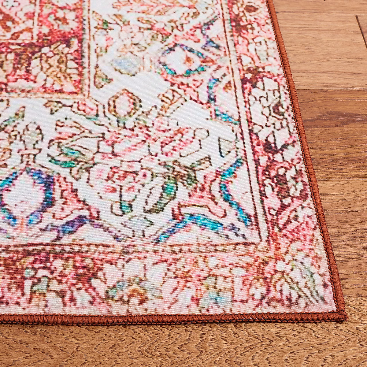 SAFAVIEH Tucson Collection Area Rug - 6' Square, Rose & Beige, Boho Chic Persian Design, Non-Shedding Machine Washable & Slip Resistant Ideal for High Traffic Areas in Living Room, Bedroom (TSN122R)