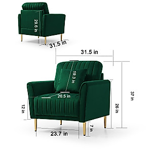 anwickjeff Modern Velvet Accent Chair, Green, Soft Velvet Sofa Couch Chair with Gold Metal Legs, Adjustable Backrest Pillow, Comfortable Club Armchair for Living Room, Office, Reading