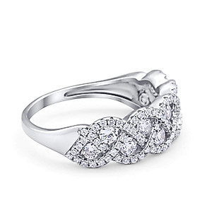 Blue Apple Co. Simulated Cubic Zirconia Size-5 Weave Crisscross Infinity Band Ring Round CZ 925 Sterling Silver