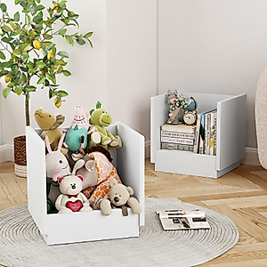 Aenuert Storage Open Bin, Small Toy Organizer Cube Set of 2, Wooden Entryway Storage Shelf for Home Books Food Toy,Small Square Nightstand for Living Room,Playroom,Bedroom