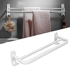 Double Rod Towel Rack,Otufan12.5x40cm/4.9x15.7 Space Aluminum Double Rod Perforated Bathroom Accessories Towel Rack Towel Hook Bathroom Accessories for Family Bathroom Hotel Toilet