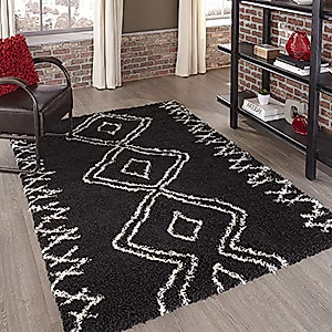 Momeni Rugs Maya Collection, Ultra Thick Pile Shag Area Rug, 5'3" x 7'6", Black