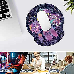 SEPTYK Magic Mushrooms Psychedelic Art Pattern Ergonomic Mouse Pad with Wrist Support Rest Gel Non-Slip Rubber Base Mousepad for Computer Laptop Home Office Gaming Pain Relief