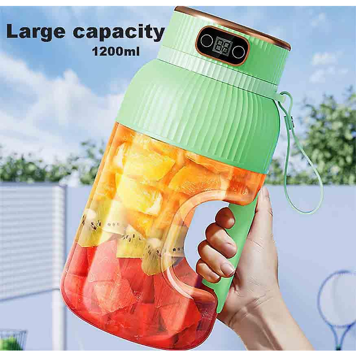 Yulyoie Multifunctional Portable Juicer Cup with Digital Display,1200ml Large Capacity USB Rechargeable Portable Multifunctional Cup with Digital Display for Making Fruits Juice (Blue,Set A)