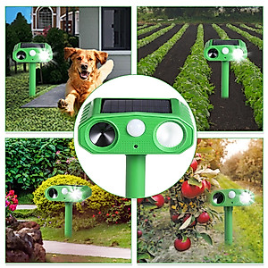 Qualirey 4 Pcs Ultrasonic Animal Repellent Solar Animal Repeller Outdoor Waterproof Deterrent Scarer with Motion Sensor for Squirrel Raccoon Skunk Rabbit Rats Deer Bird