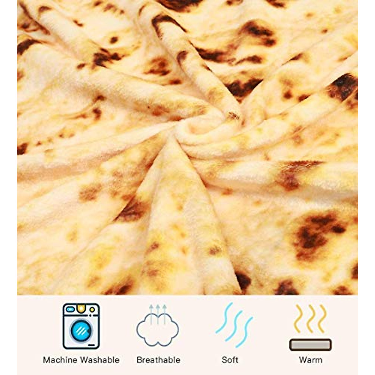 GZDDG Burrito Tortilla Blanket, Perfectly Round Novelty Food Wrap Blanket Creative Food Flour Throw, Comfort Wearable Blanket for Bed & Sofa (59 inch)