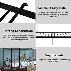 Lumelay Twin Over Twin Bunk Bed, Convertible Metal Bed Frame, Easy Assembly, Full-Length Guardrail, Space-Saving (Black)